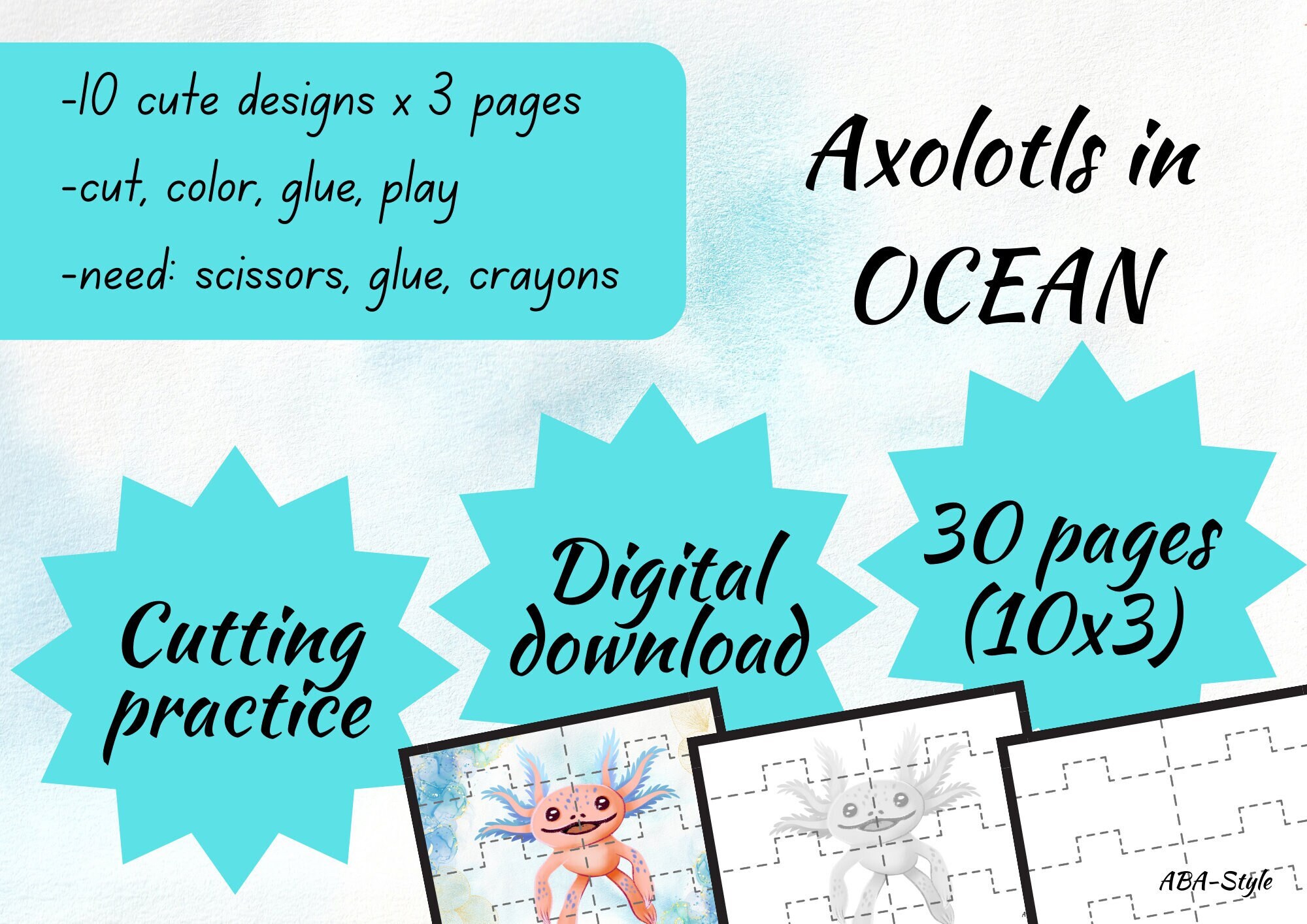 Axolotls, Beginning Scissors Practice, Cutting Pages, Line Tracing and ...