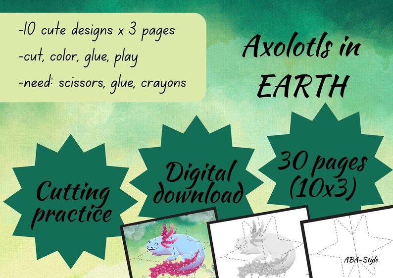 Axolotls, EARTH, Beginning Scissors Practice, Cutting Pages and Kits ...