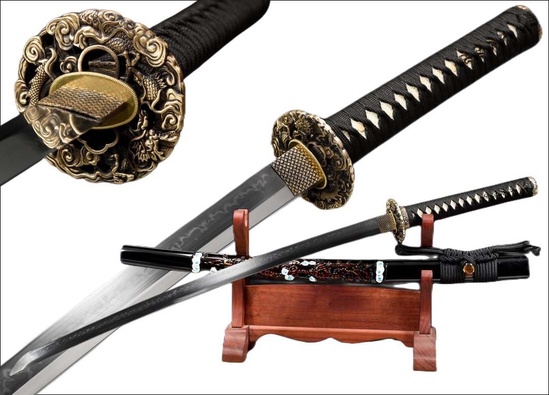 Embossed Cloud and Dragon Samurai Beaten Sword Hand-carved - Etsy