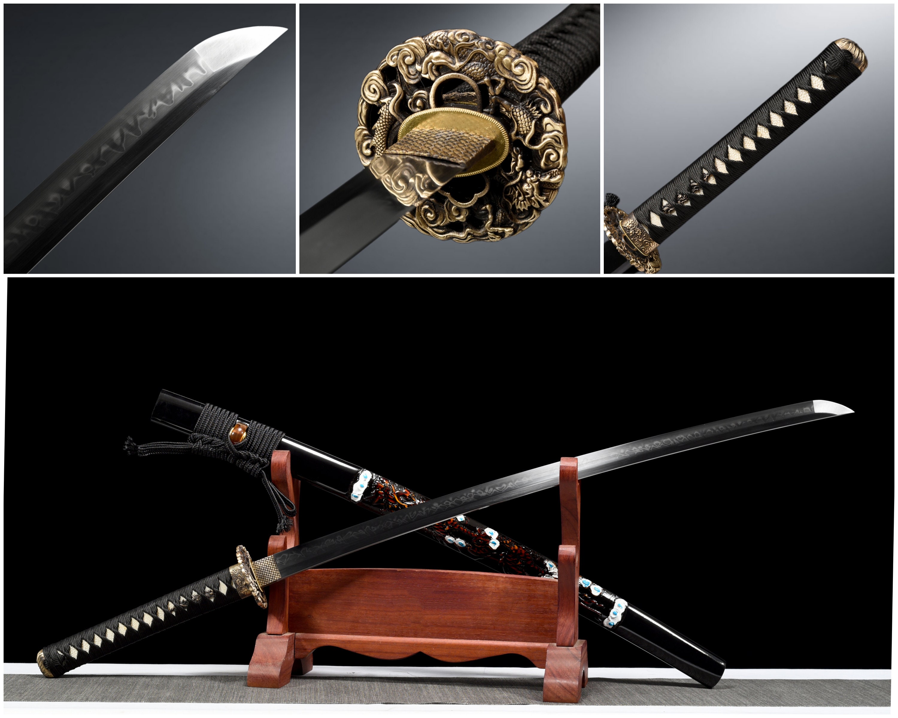 Embossed Cloud and Dragon Samurai Beaten Sword Hand-carved Scabbard ...