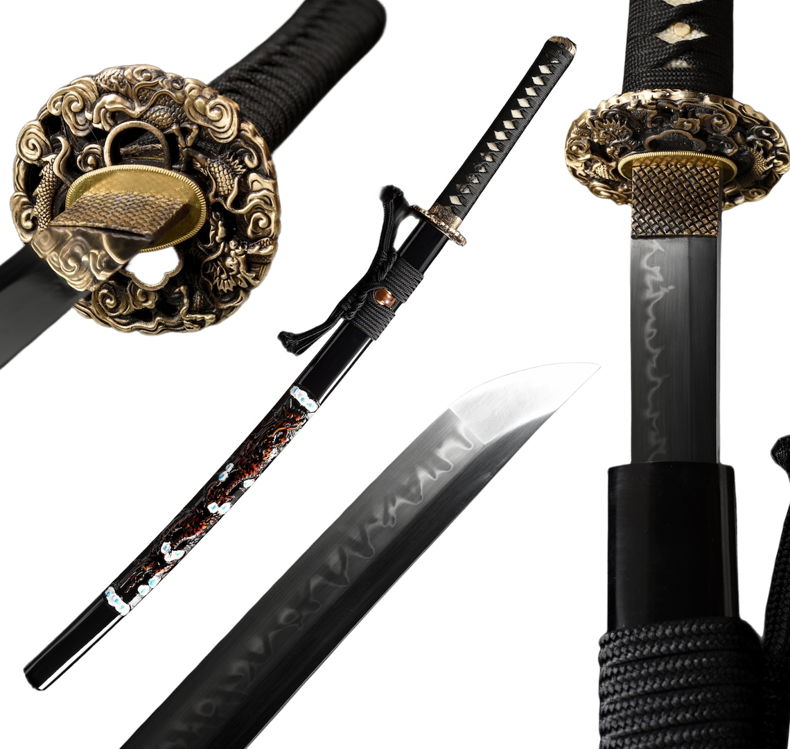 Embossed Cloud and Dragon Samurai Beaten Sword Hand-carved Scabbard ...