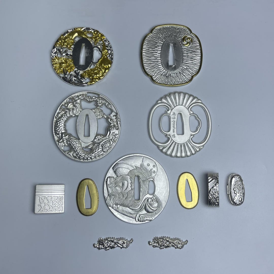 Part 2 DIY Katana Tsuba Alloy Set Tsuba Guard Include Habaki Seppa ...