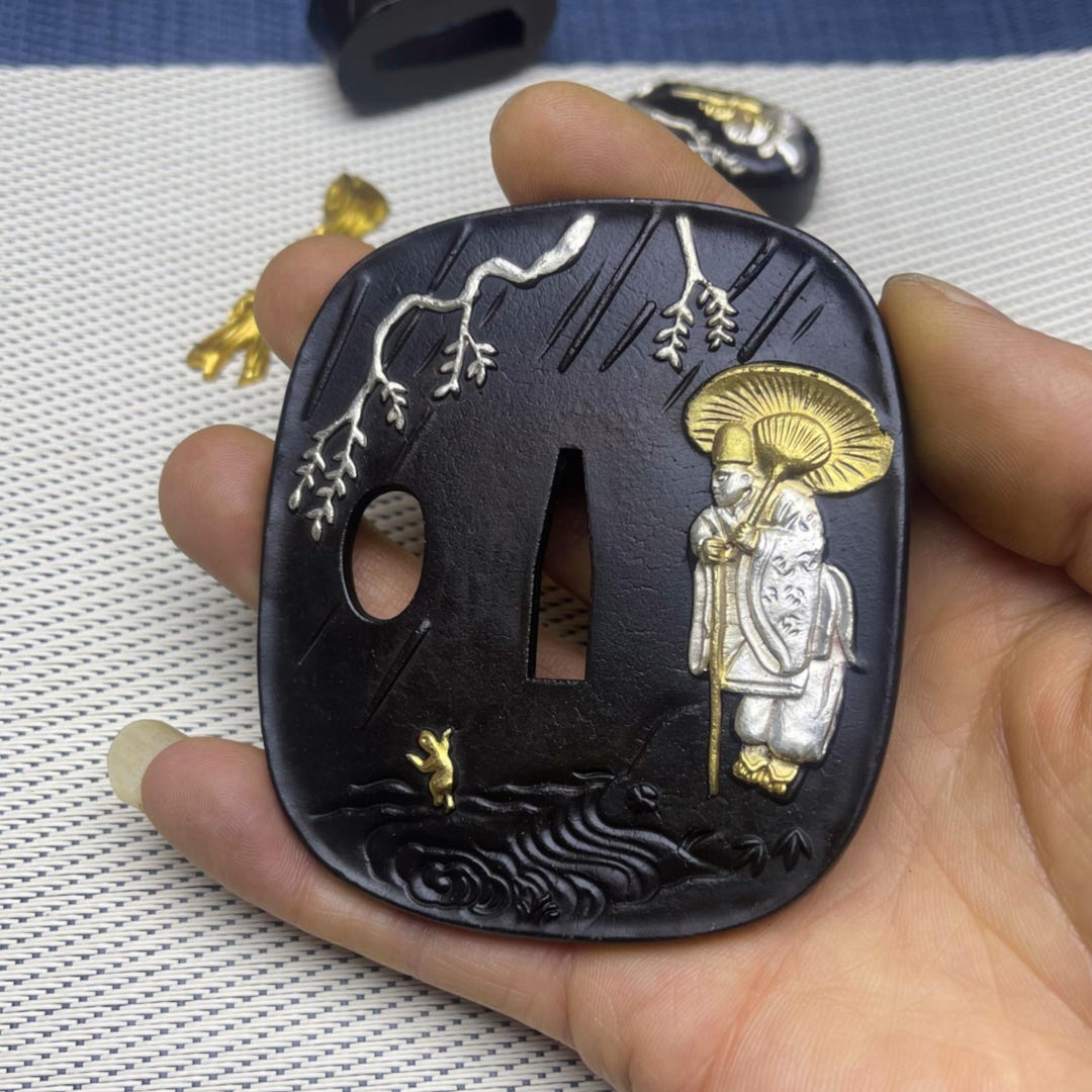 DIY Katana Tsuba Samurai Themetsuba Guard Include Habaki Seppa Fuchi ...