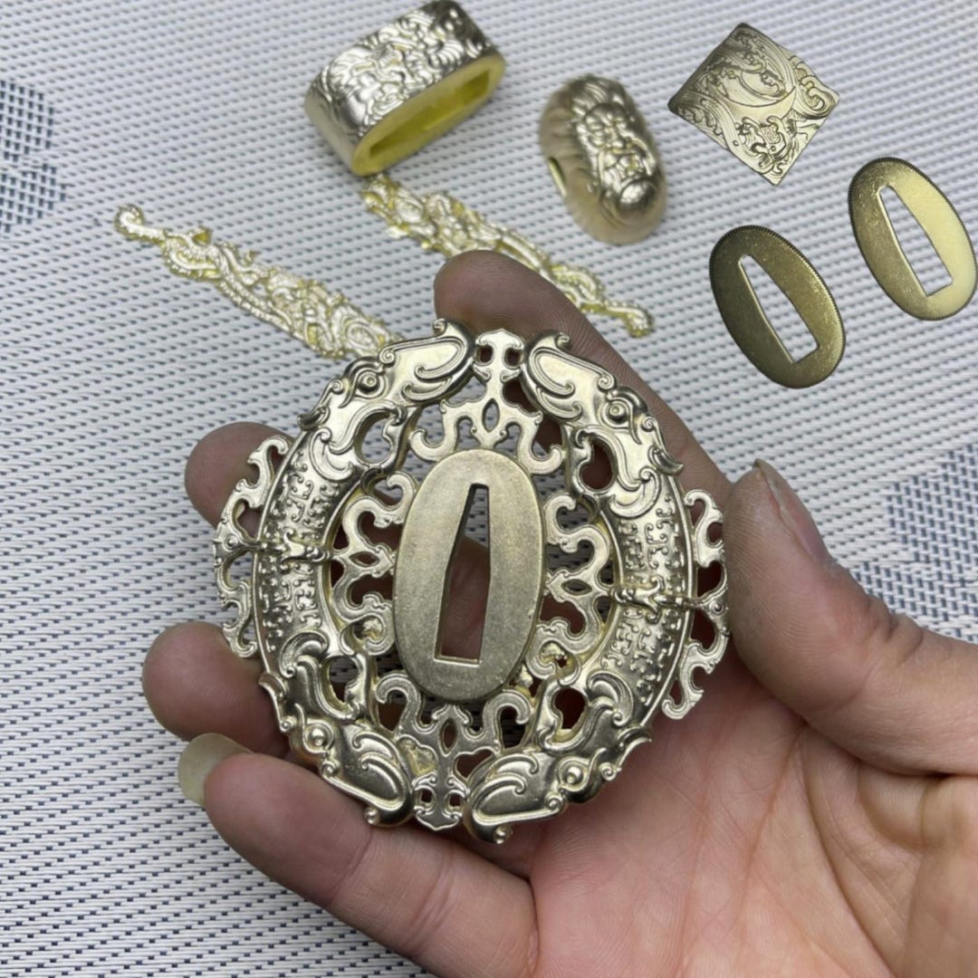 DIY Katana Tsuba Dragon Theme Tsuba Guard Include Habaki Seppa Fuchi ...