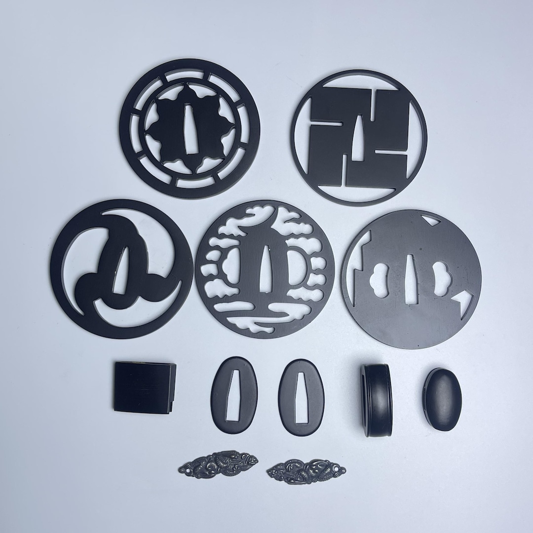 DIY Katana Tsuba Iron Tsuba Guard Include Habaki Seppa Fuchi Menuki ...