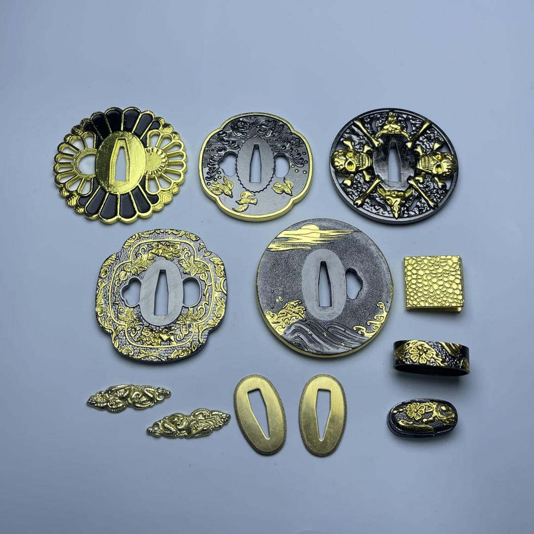 Part 2 DIY Katana Tsuba Alloy Set Tsuba Guard Include Habaki Seppa ...