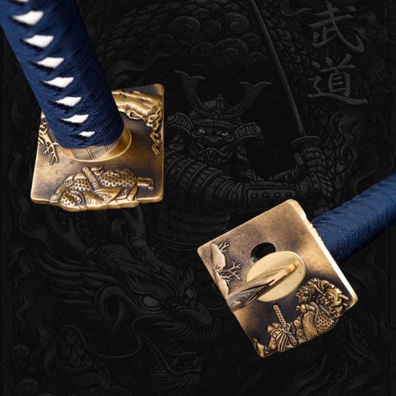 Handmade Samurai Character Themed Katana Original Design Square Tsuba ...
