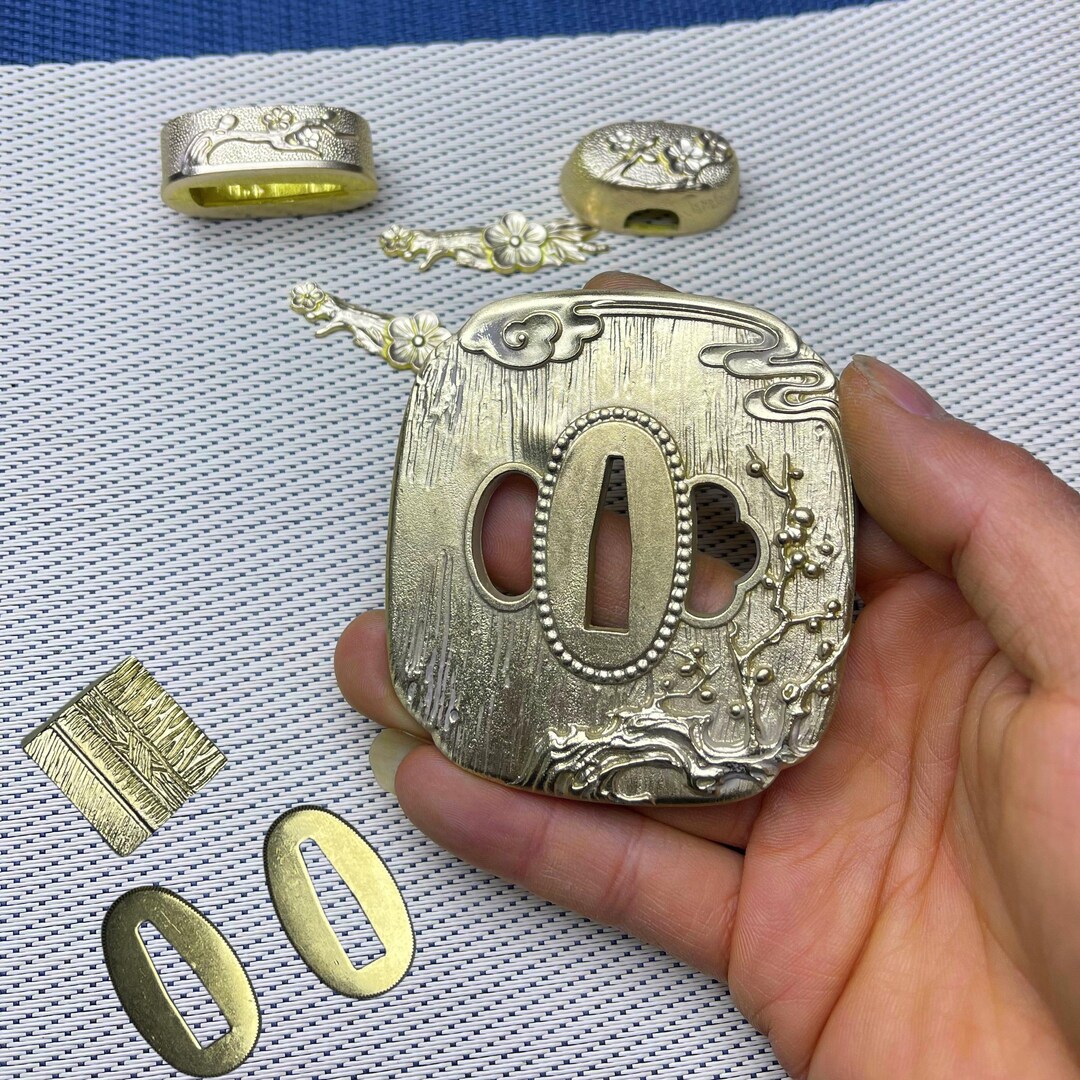 DIY Katana Tsuba Plum Blossom Theme Copper Tsuba Guard Include Habaki ...