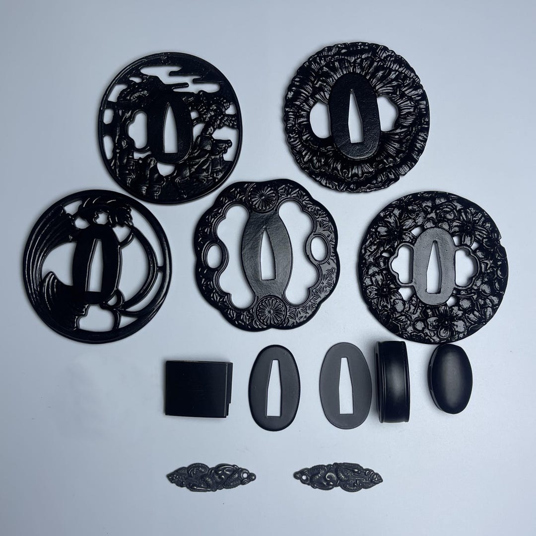 Part 2 DIY Katana Tsuba Iron Tsuba Guard Include Habaki Seppa Fuchi ...