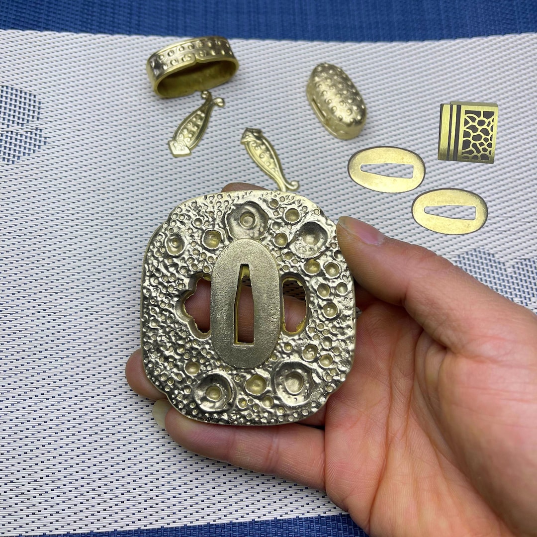 Part 2 DIY Katana Tsuba Copper Guard Include Habaki Seppa Fuchi Menuki ...