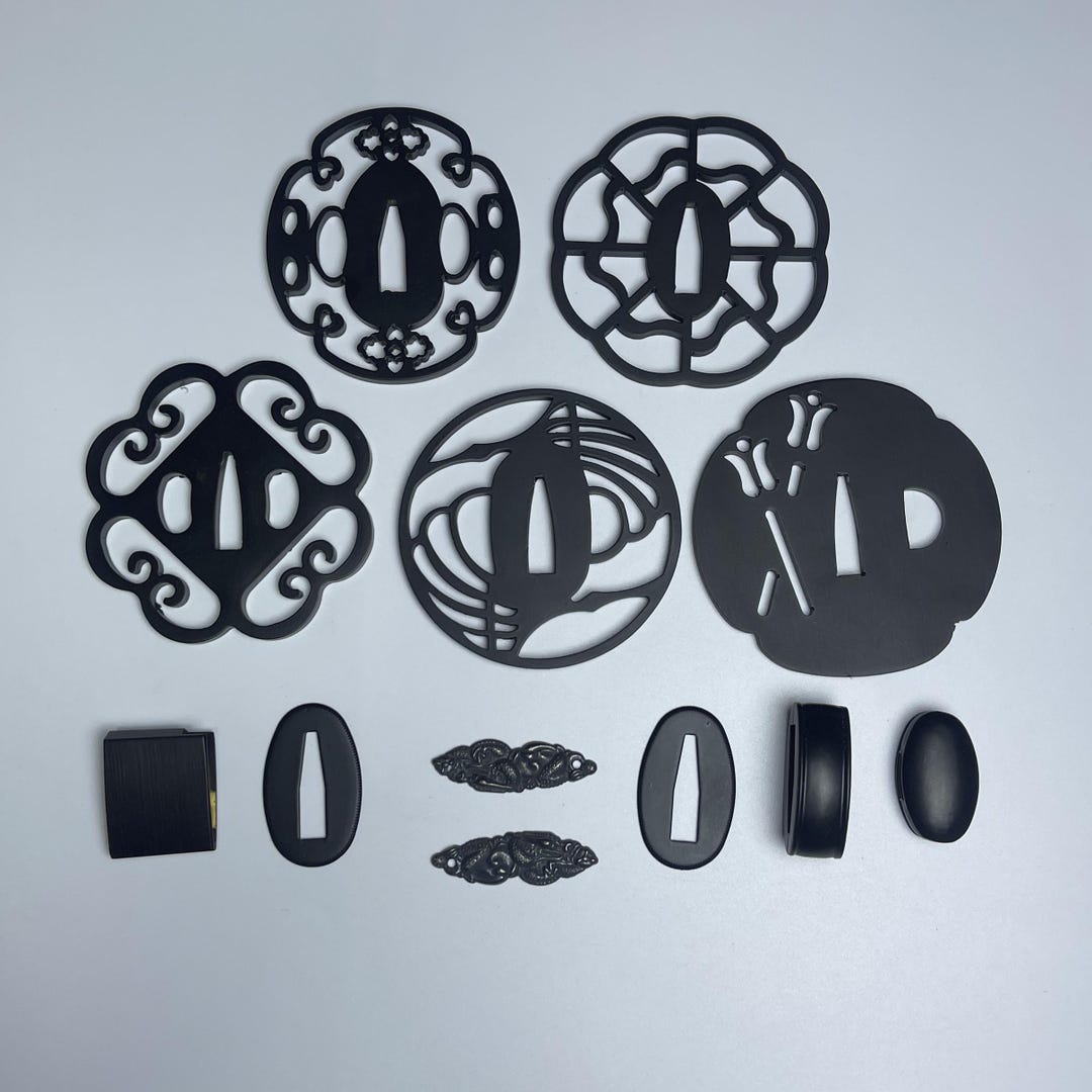 DIY Katana Tsuba Black Iron Tsuba Guard Include Habaki Seppa Fuchi ...