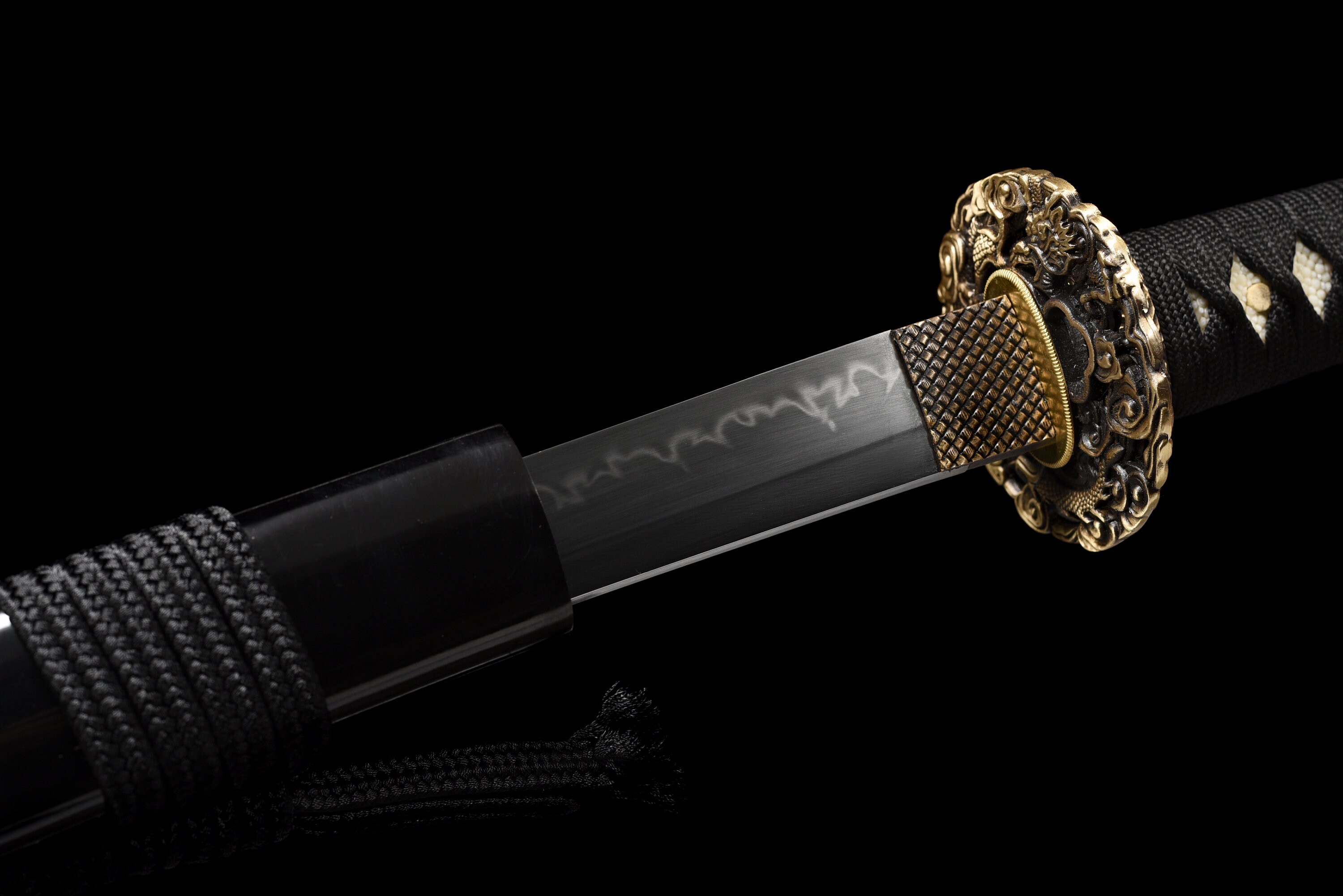 Embossed Cloud and Dragon Samurai Beaten Sword Hand-carved Scabbard ...