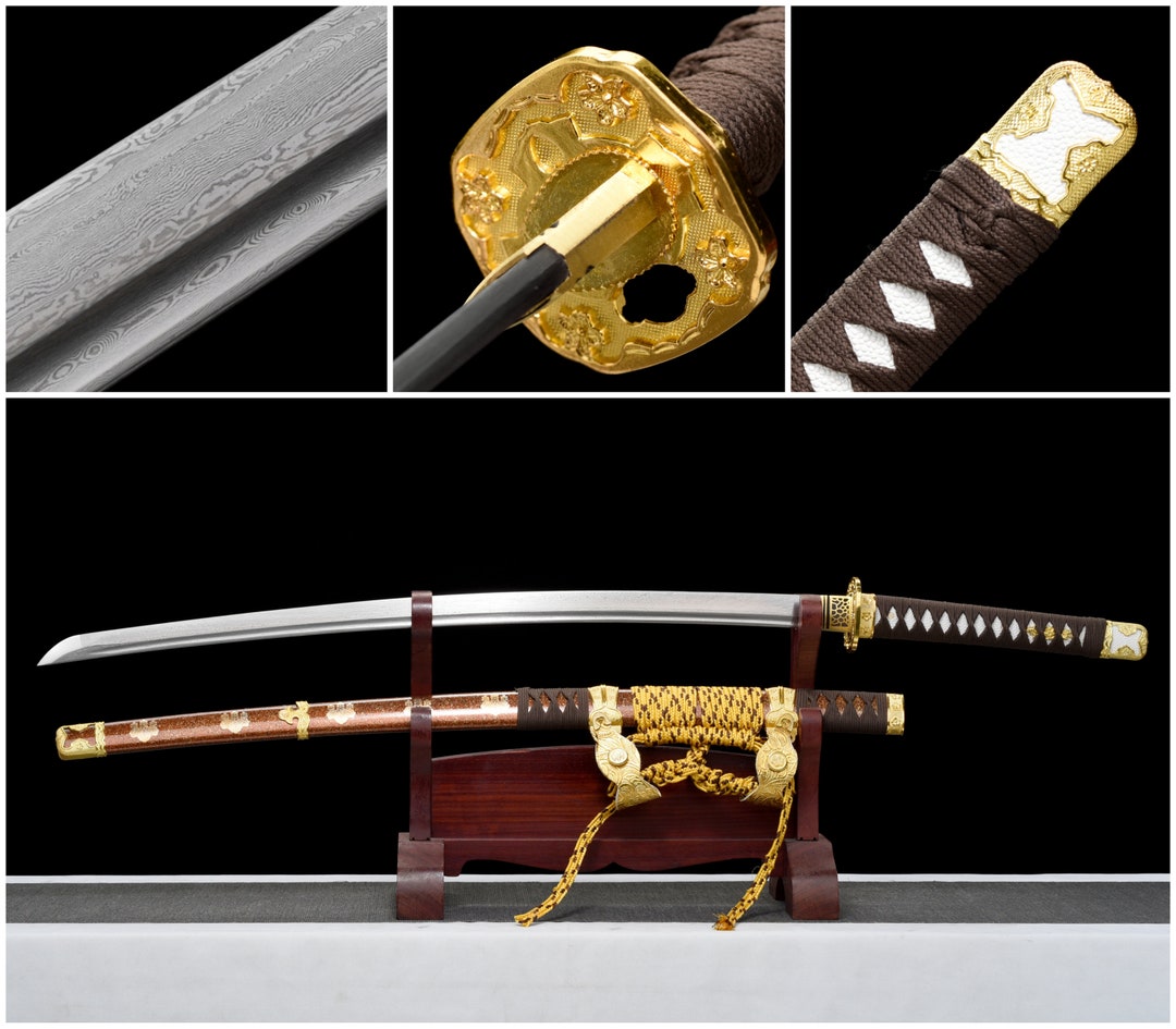 Handmade Japanese Tachi Odachi Sword Damascus Steel With Brown - Etsy