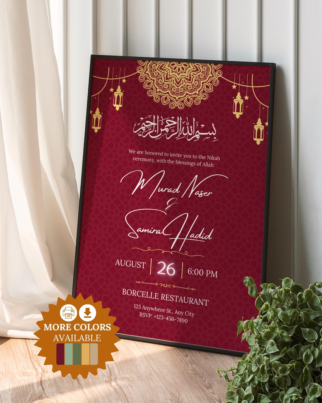 Nikkah Invitation Card, Floral Nikkah Invitation Template, Digital ...