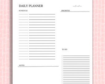 Printable One Page Daily Planner - Etsy