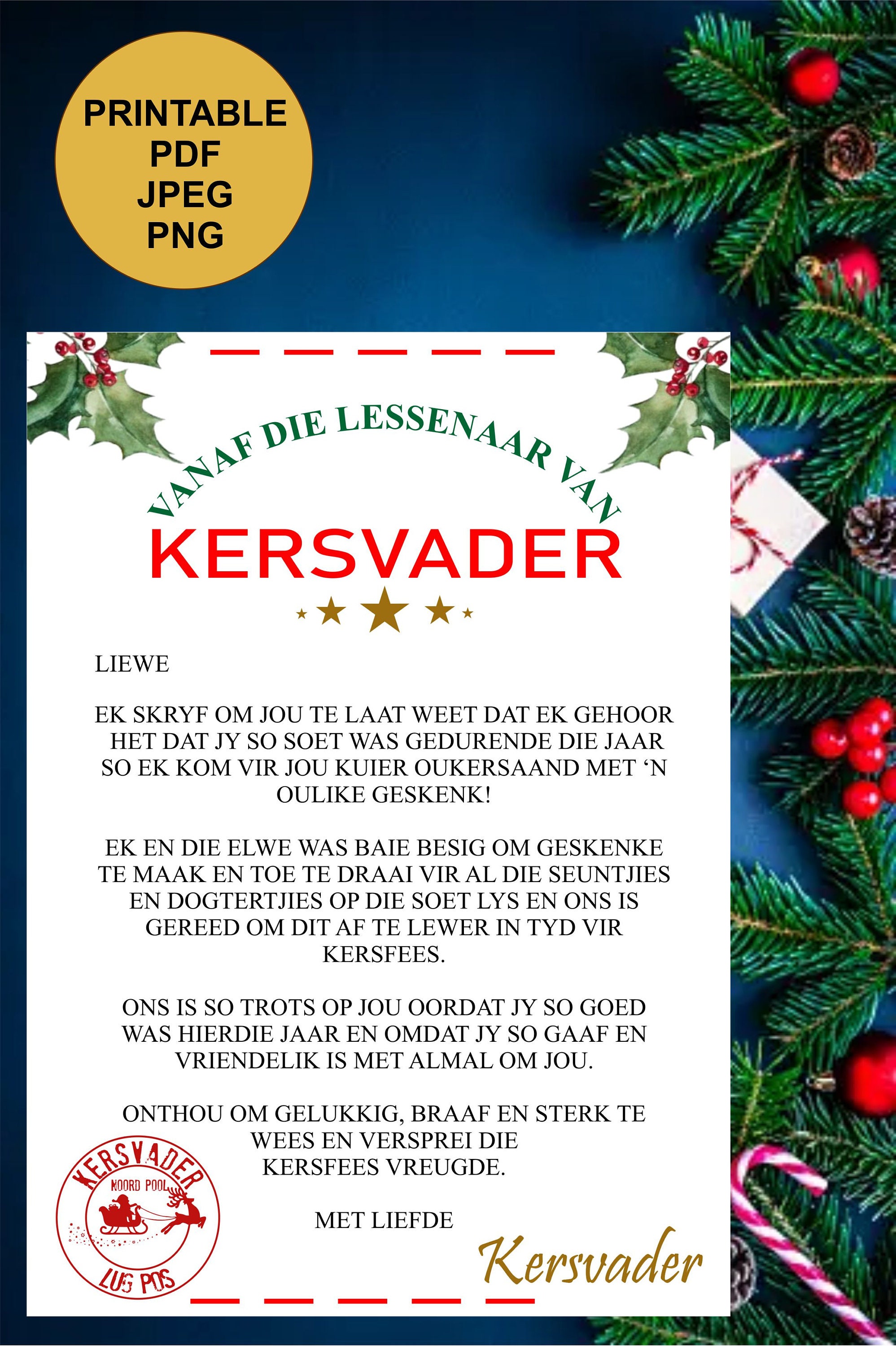 Afrikaans | Brief Aan Kersvader |brief Van Kersvader | Kersvader Se ...