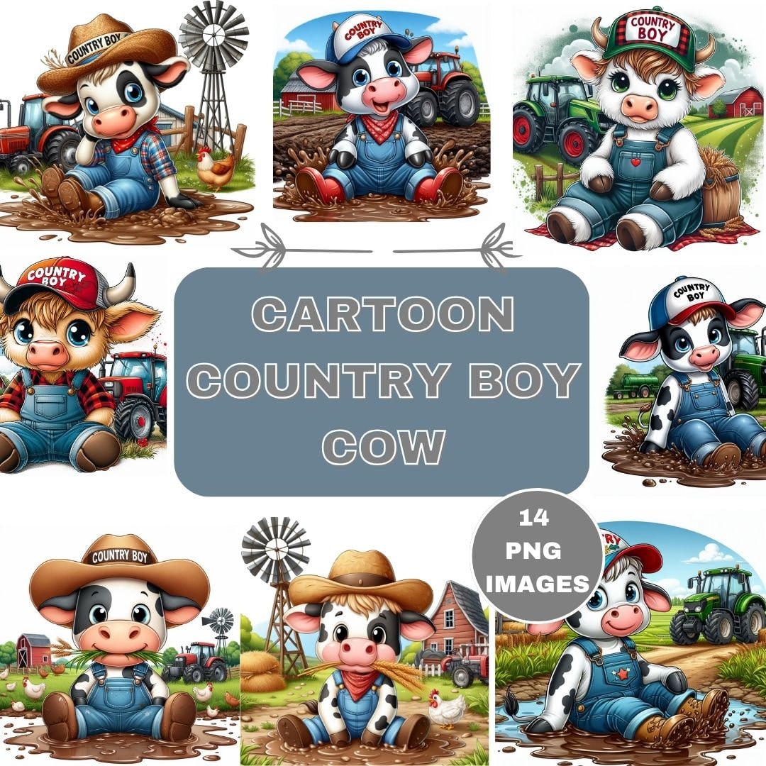 Cartoon Country Boy Cow PNG Clipart: Farm Life Designs (digital Design ...