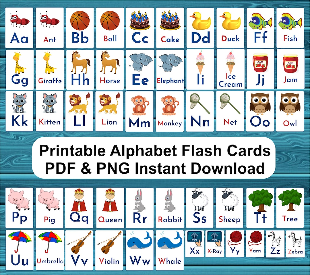 Alphabet Flash Cards, ABC Printable Picture Flash Cards, Preschool ...