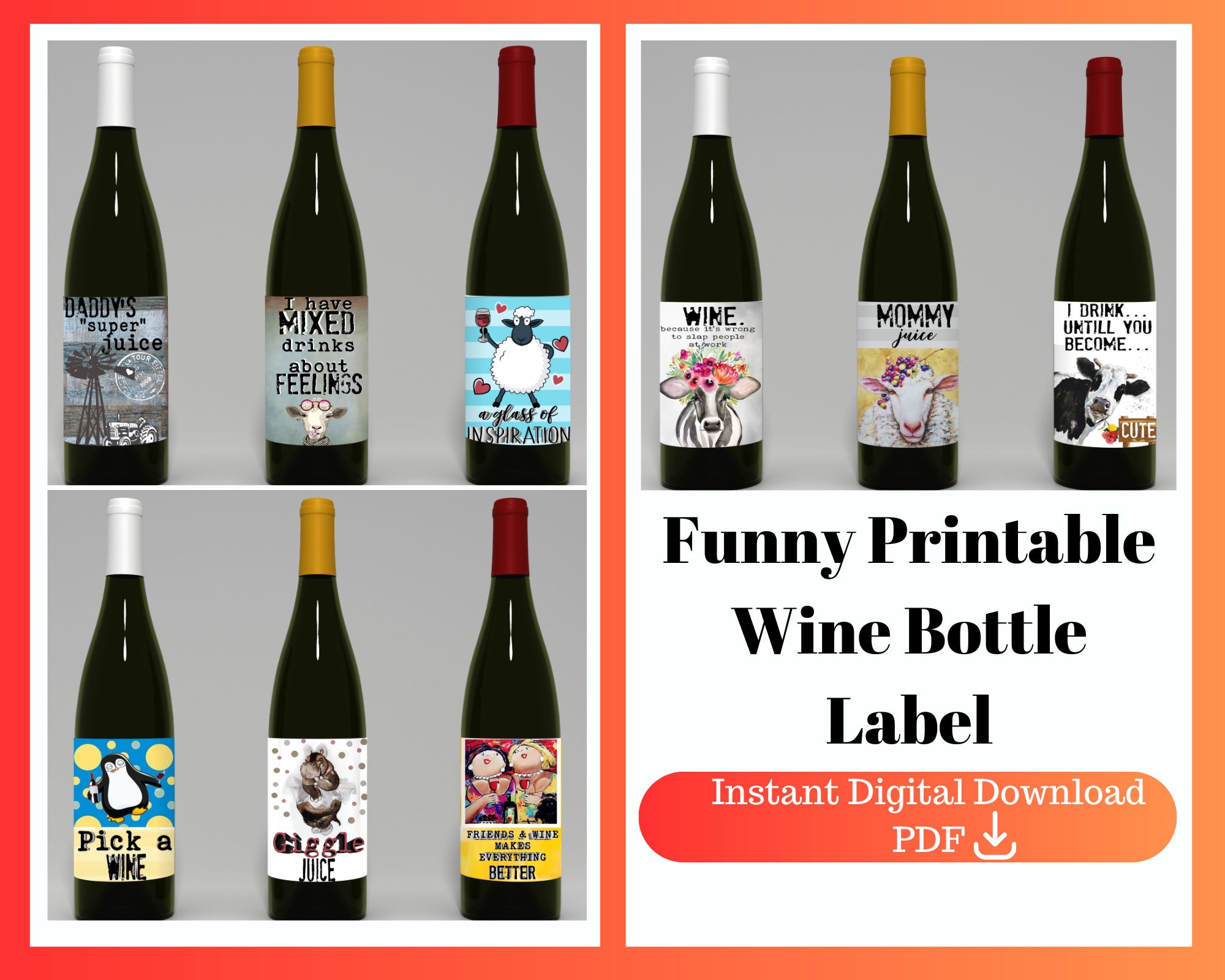 Funny Wine Bottle Labels Label Digital Download Wine Printable Gifts ...