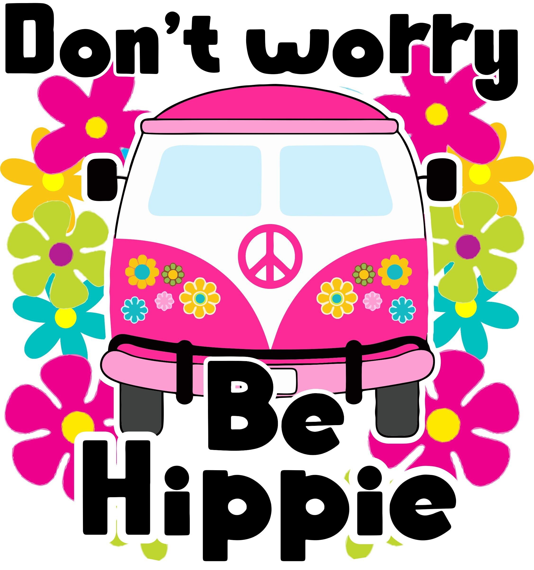 Don't Worry Be Hippie Shirt Design, Hippie Volkswagon Van, Hippie Neon ...