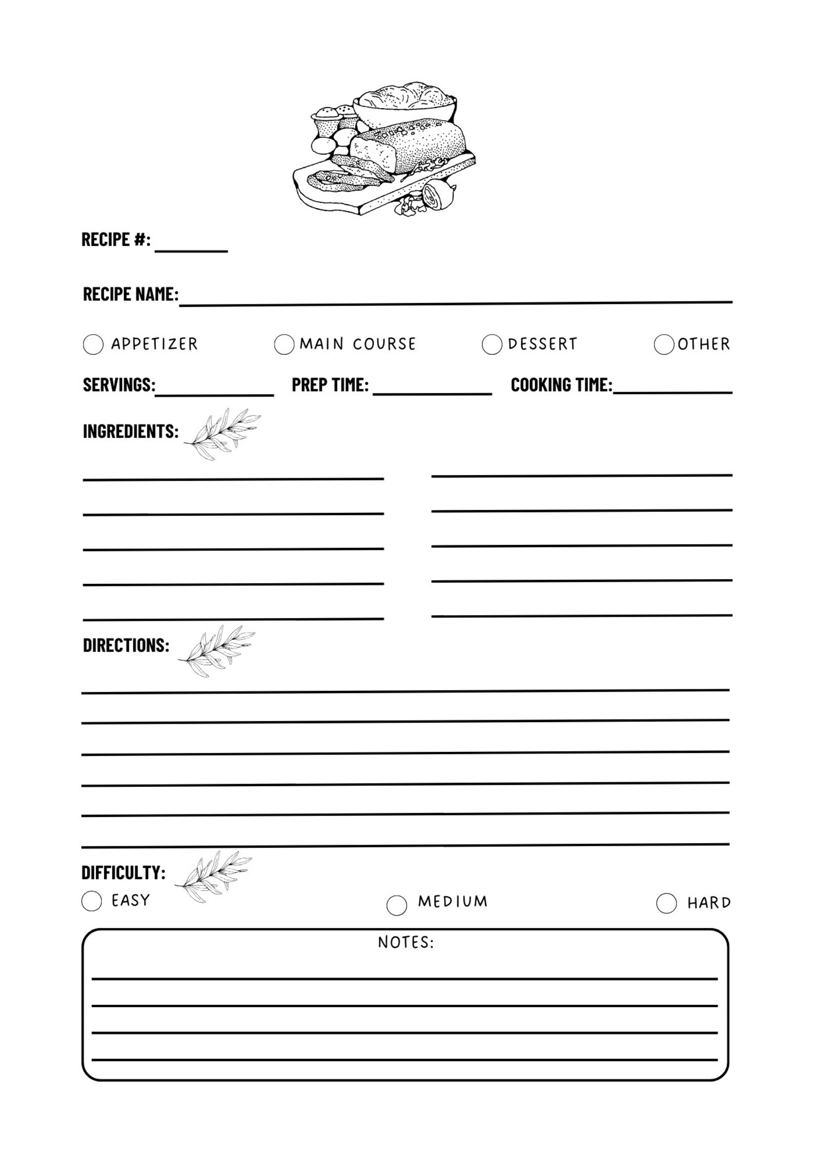 Recipe Book Template - Blank Recipe Page Printable - Minimalist Recipe ...