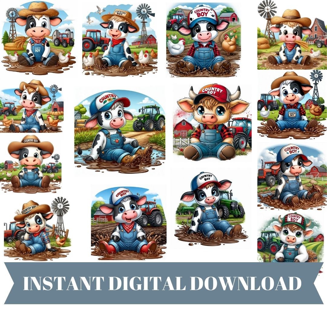 Cartoon Country Boy Cow PNG Clipart: Farm Life Designs (digital Design ...