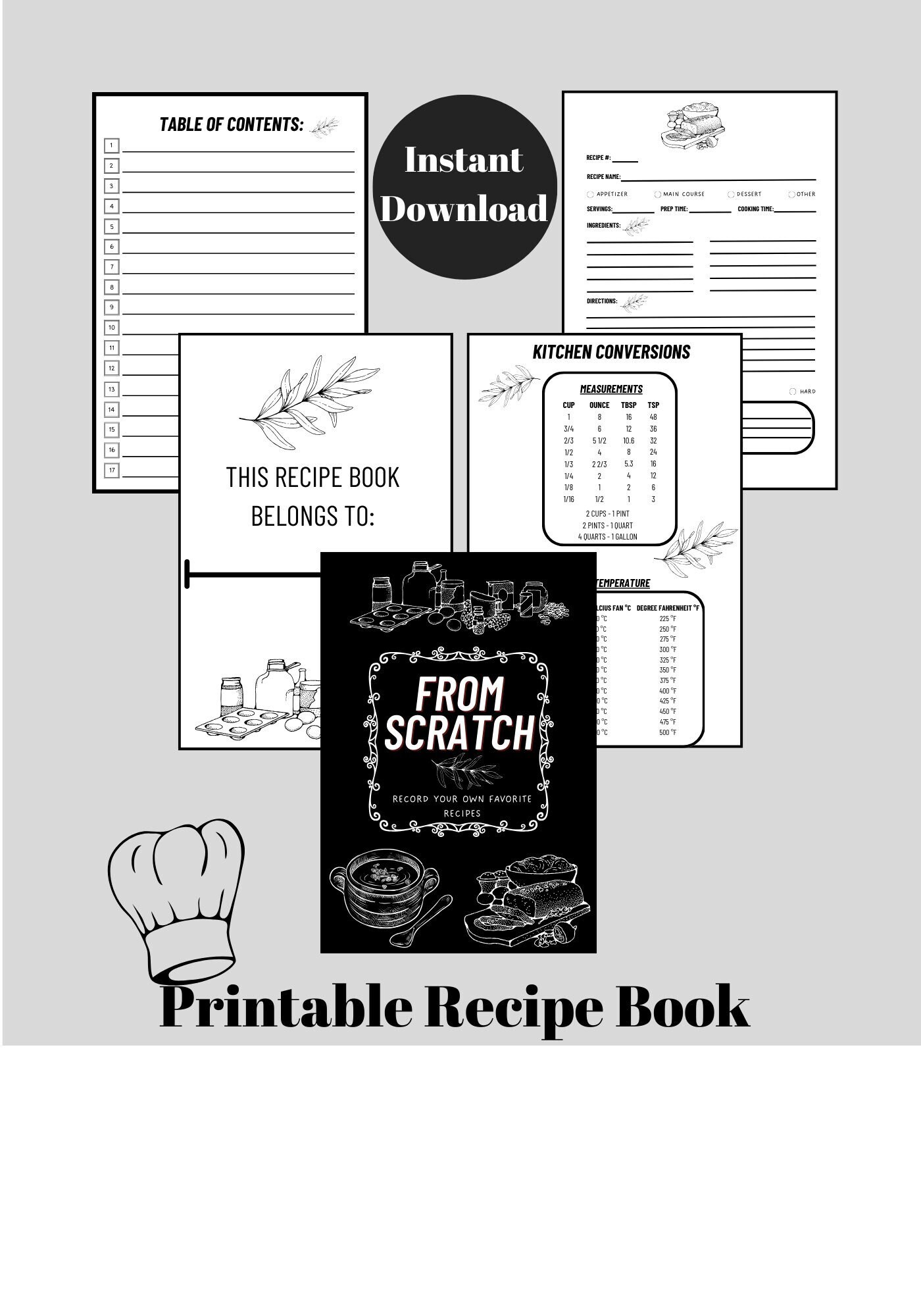 Recipe Book Template - Blank Recipe Page Printable - Minimalist Recipe ...