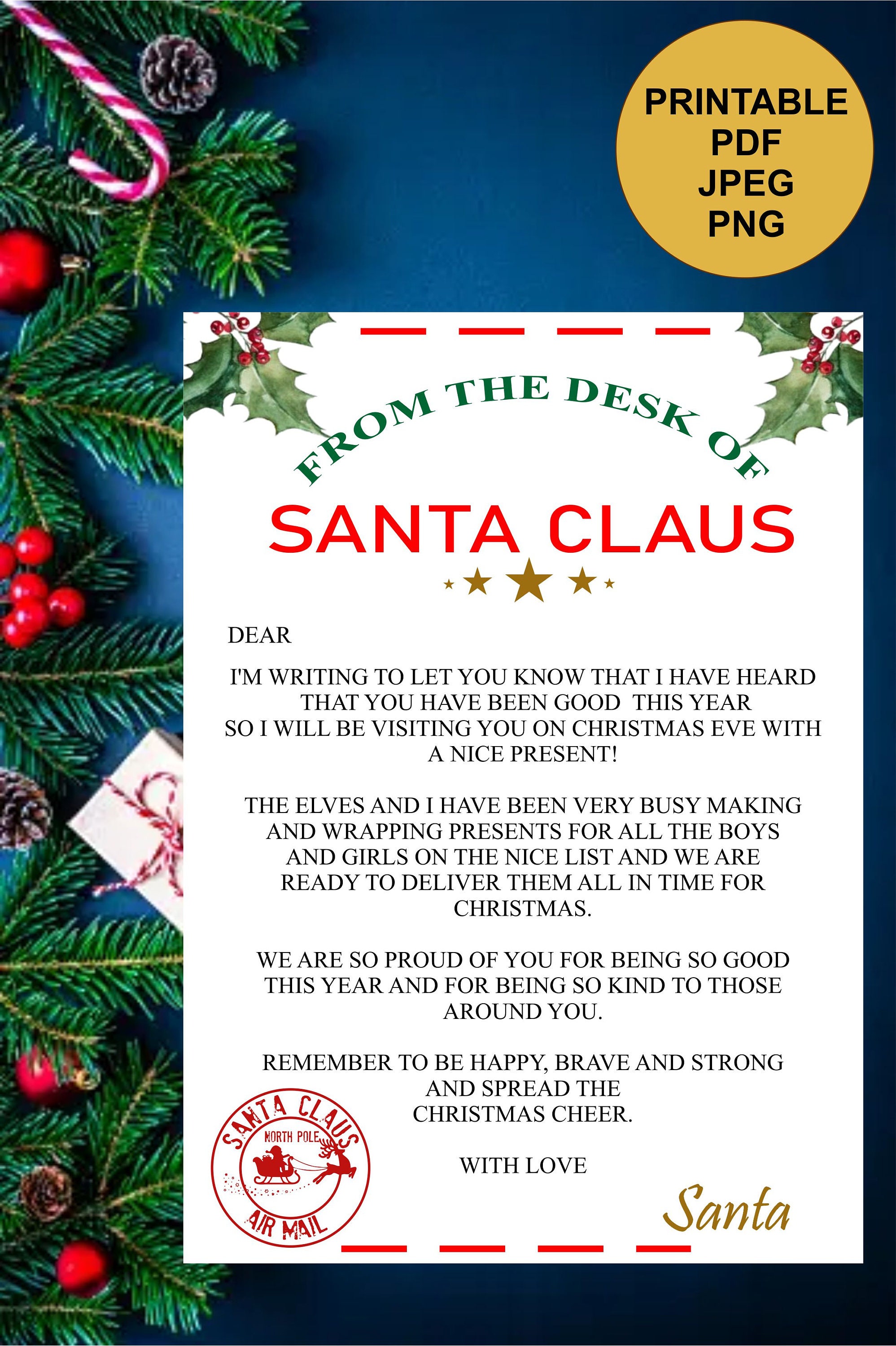 Letter to Santa, Letter From Santa, Printable Letter to Santa Instant ...