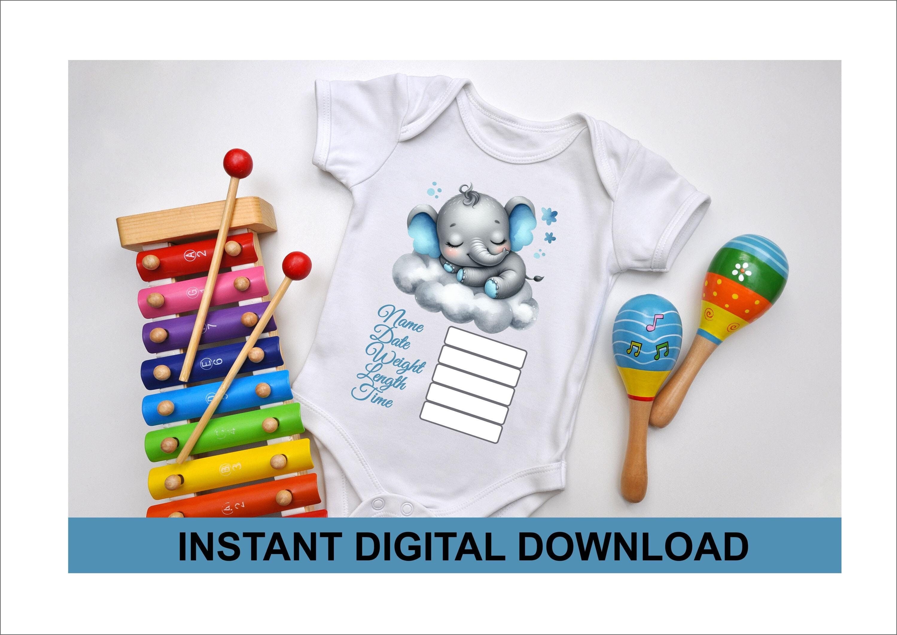 Cute Baby Elephant Birth Announcement for Sublimation, Boy Birth ...