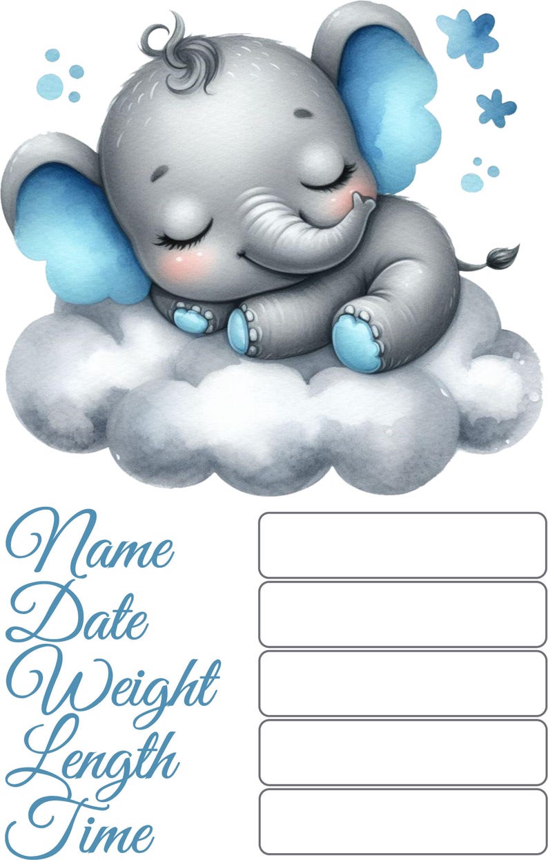 Cute Baby Elephant Birth Announcement for Sublimation, Boy Birth ...