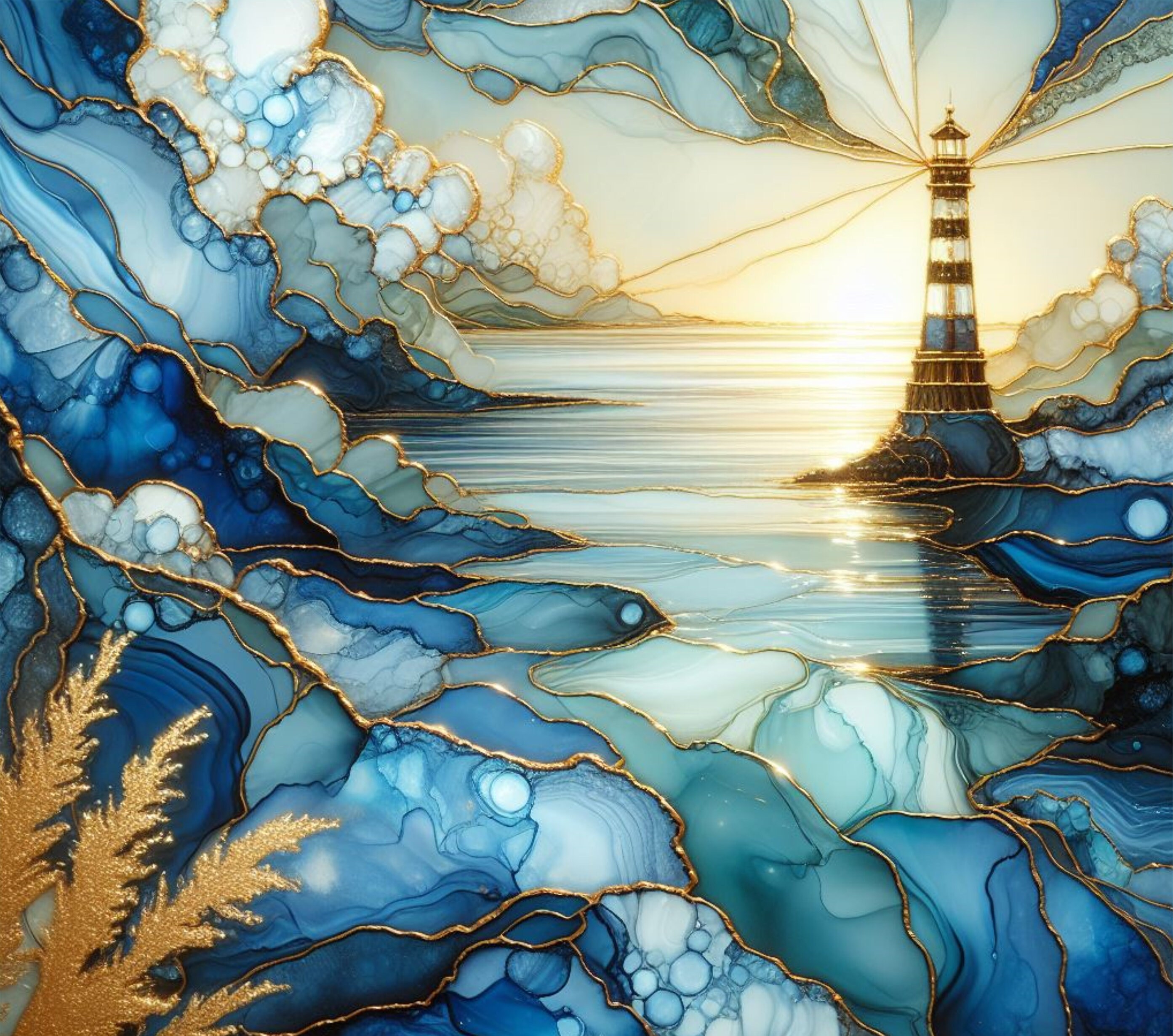 Alcohol Ink Lighthouse Art, Printable Lighthouse Stained Glass-inspired ...
