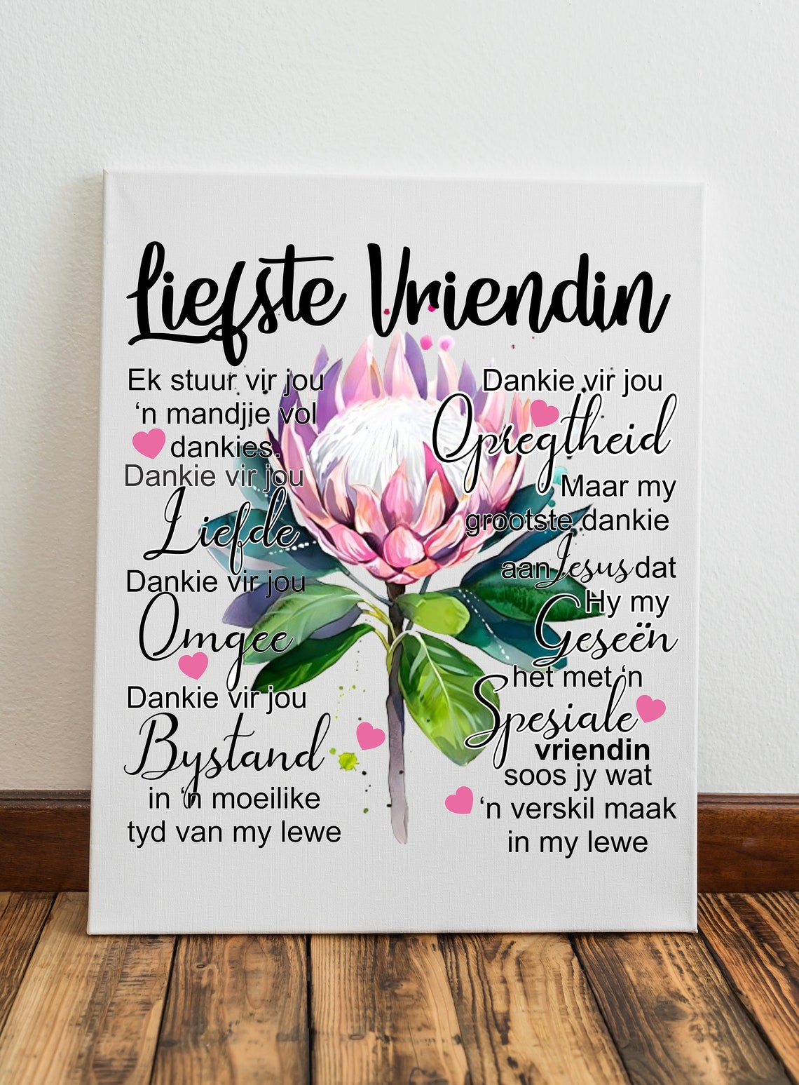 Liefste Vriendin, Dankie Vriendin Protea Sublimation Design, Afrikaans ...
