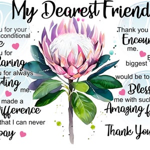 My Dearest Friend, Thank You Friend Protea Sublimation Design, Thank ...