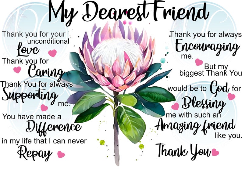 My Dearest Friend, Thank You Friend Protea Sublimation Design, Thank ...