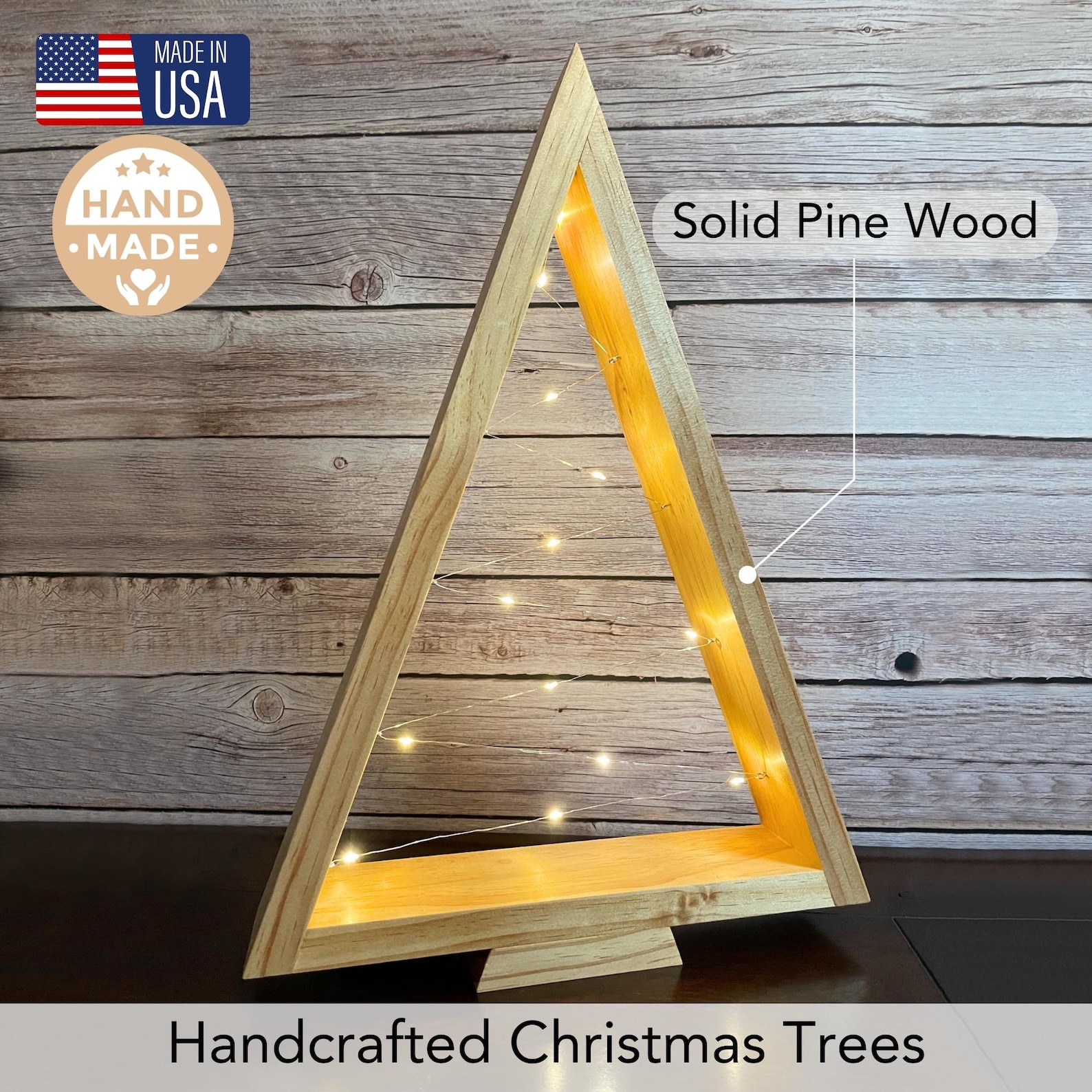 Set of 2 - Handmade Modern Rustic Farmhouse Christmas Trees With Lights ...