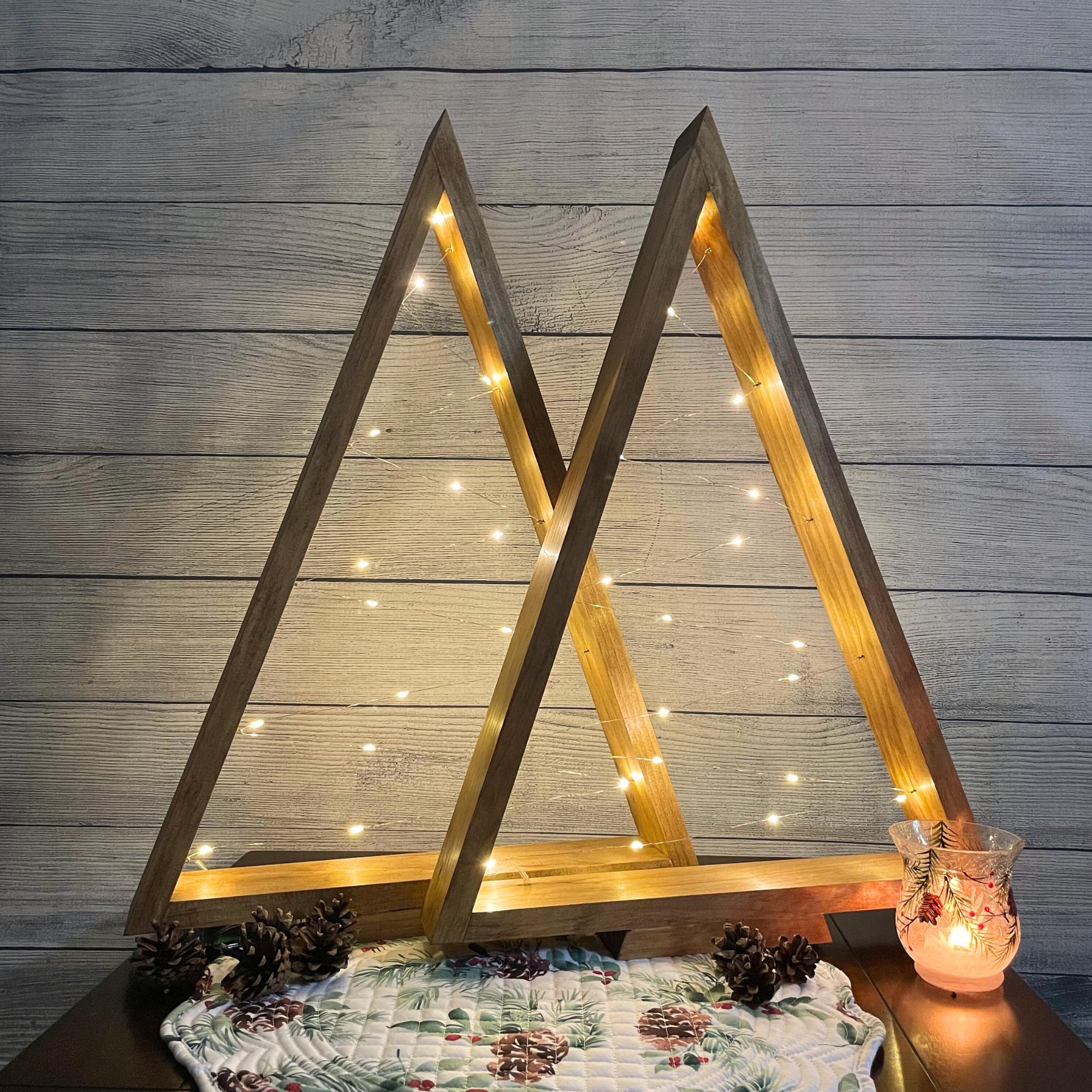 Set of 2 - Handmade Modern Rustic Farmhouse Christmas Trees With Lights ...
