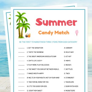 Summer Candy Match Summer Games Summer Party Games Summer - Etsy UK