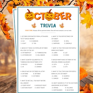 October Trivia, October Games, October Party Games, October Birthday ...