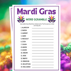 Mardi Gras Word Scramble Mardi Gras Games Printable Mardi Gras Party ...