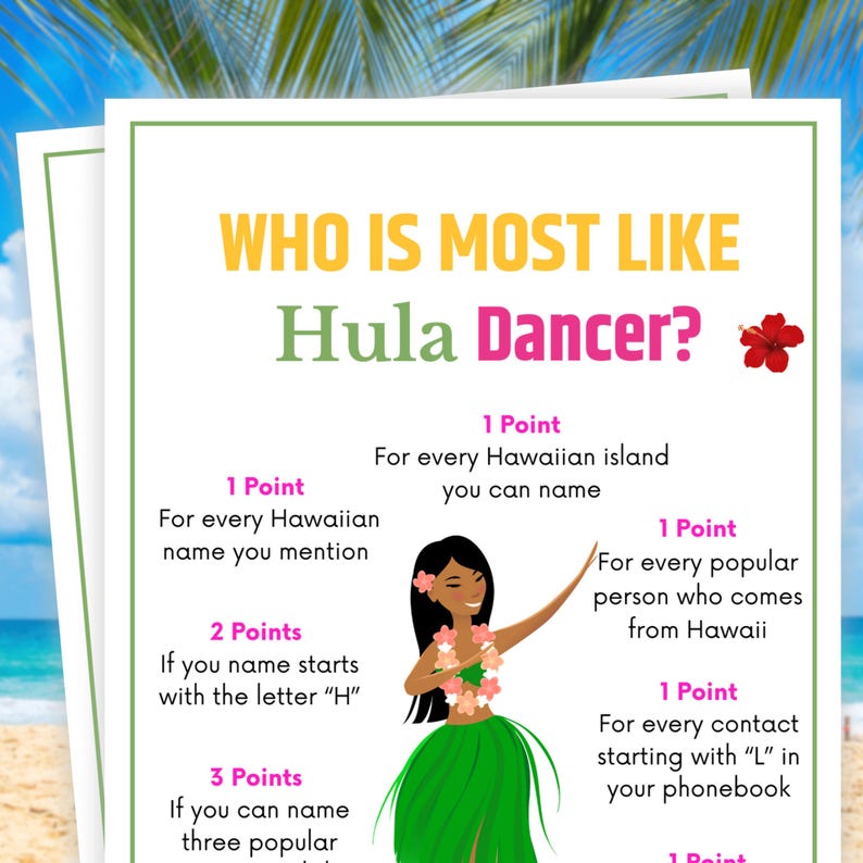 Who is Most Like the Hula Dancer, Luau Party Games, Hawaiian Party ...