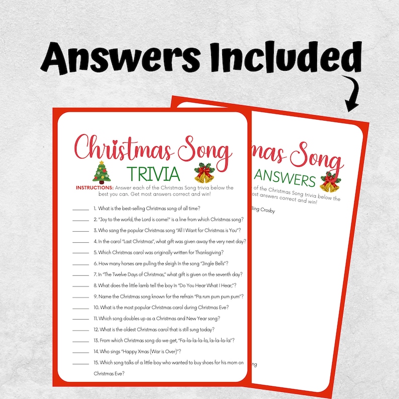 Christmas Song Trivia, Christmas Games, Printable Christmas Party Games ...