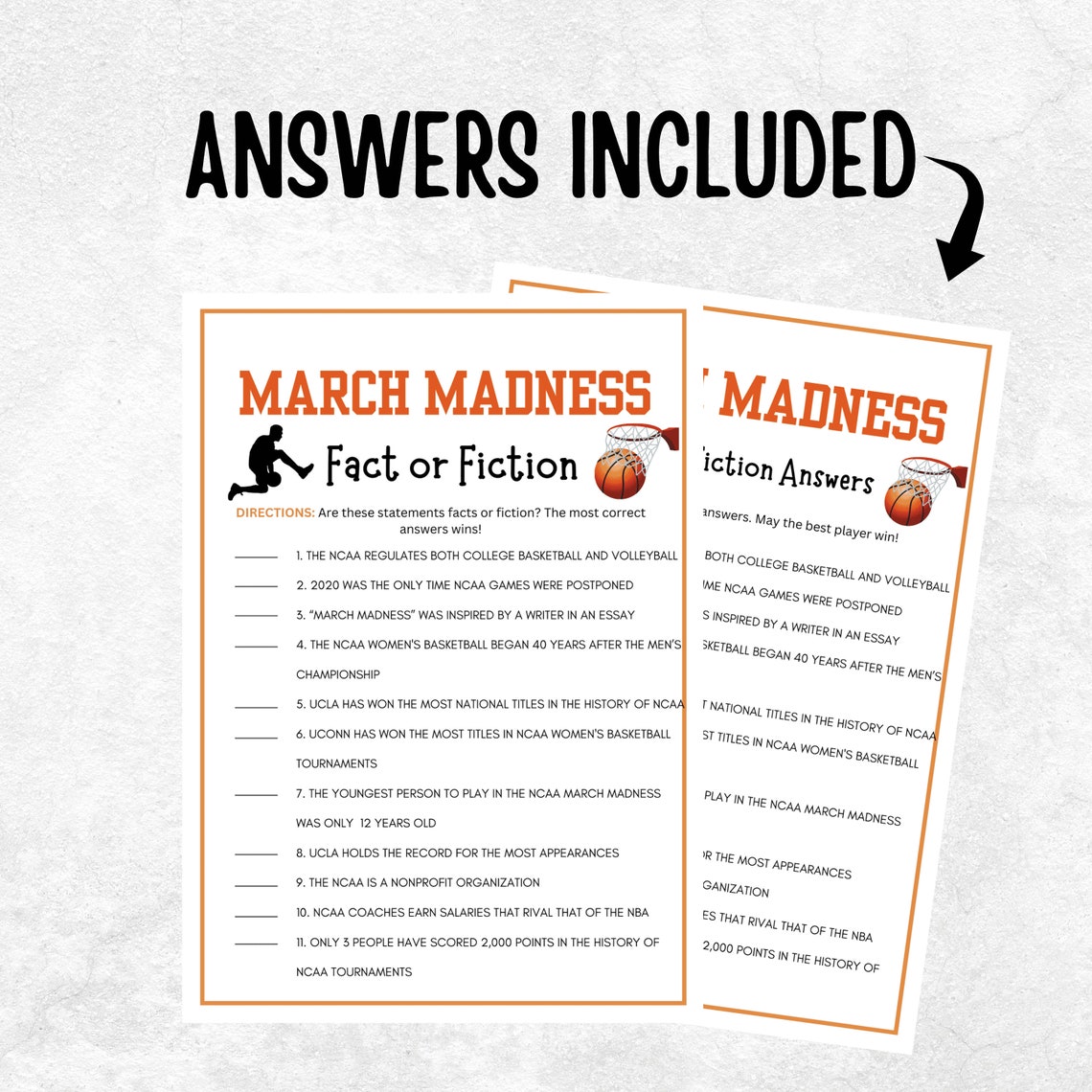 March Madness Games, Fact or Fiction, Basketball Party Games, College ...
