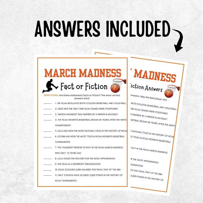 March Madness Games, Fact or Fiction, Basketball Party Games, College ...