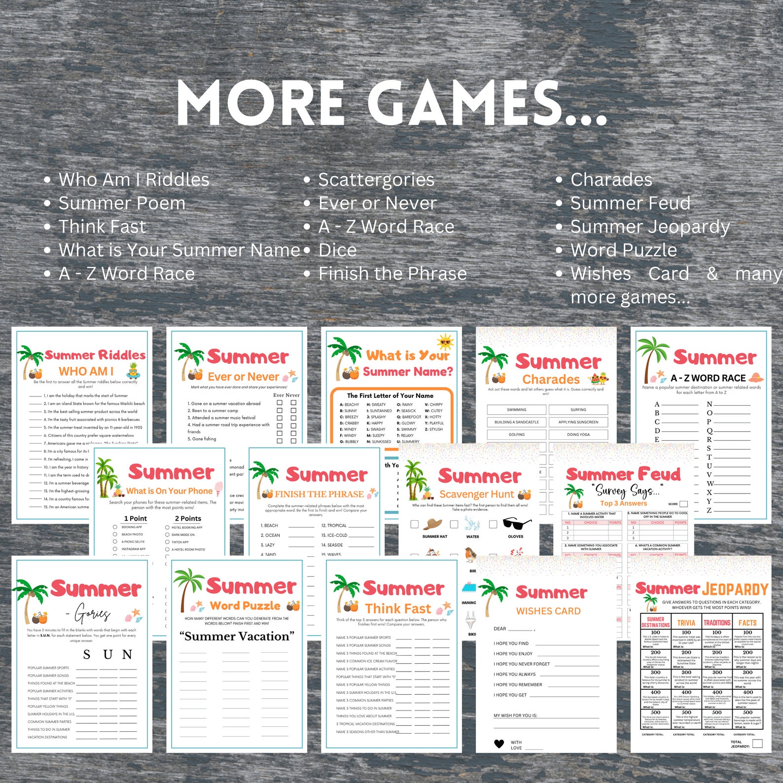 Summer Games Bundle, 35 Game MEGA Bundle, Sumer Party Games for Kids and Adults, Pool Party Game ...