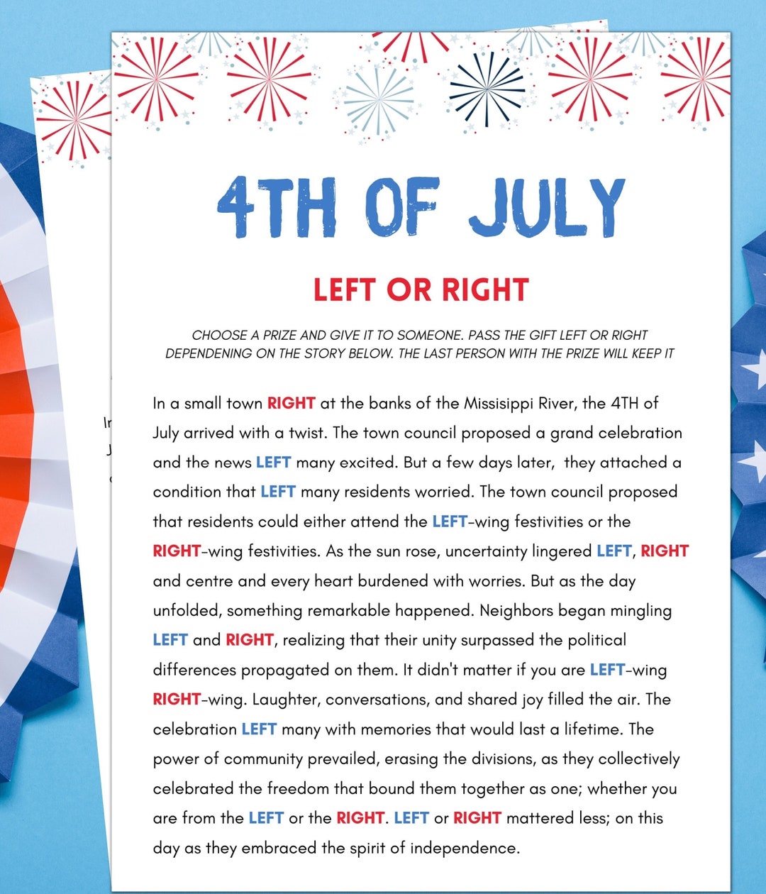 4th of July Games, Left or Right Game, 4th or July Games for Kids and ...