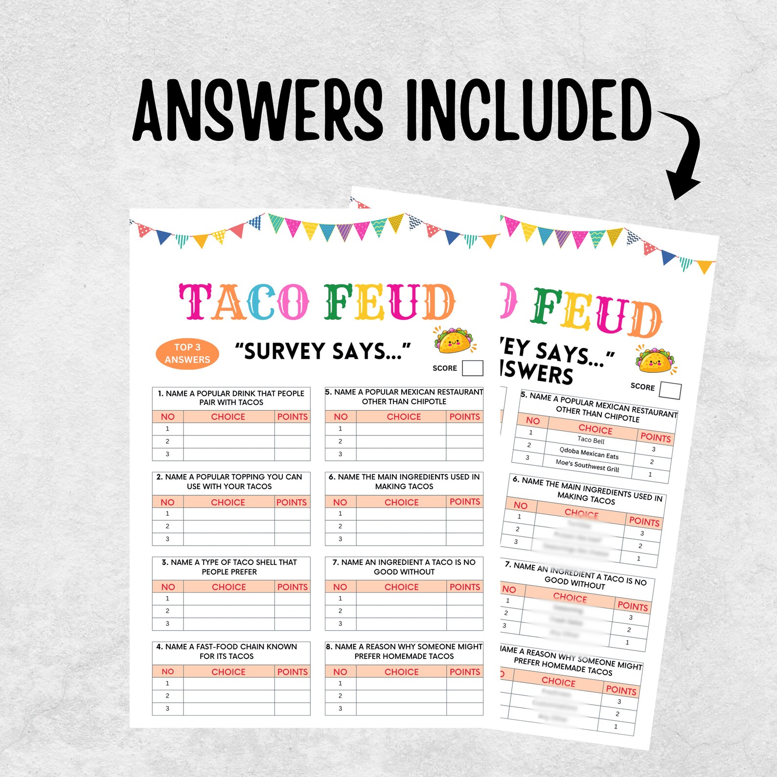 Taco Games, Family Feud, Taco Feud, Trivia, Taco Tuesday Games, Taco ...