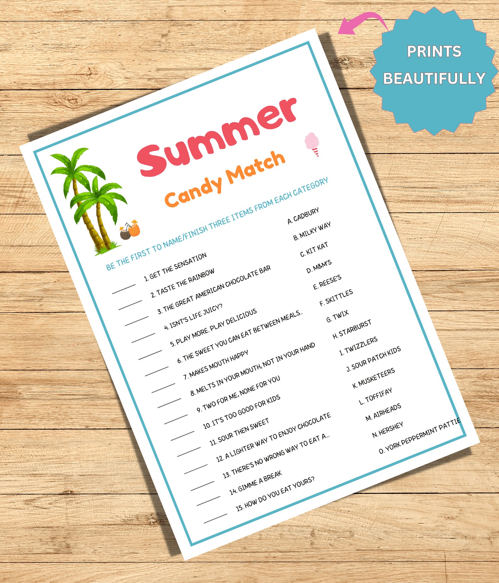 Summer Candy Match Summer Games Summer Party Games Summer - Etsy UK