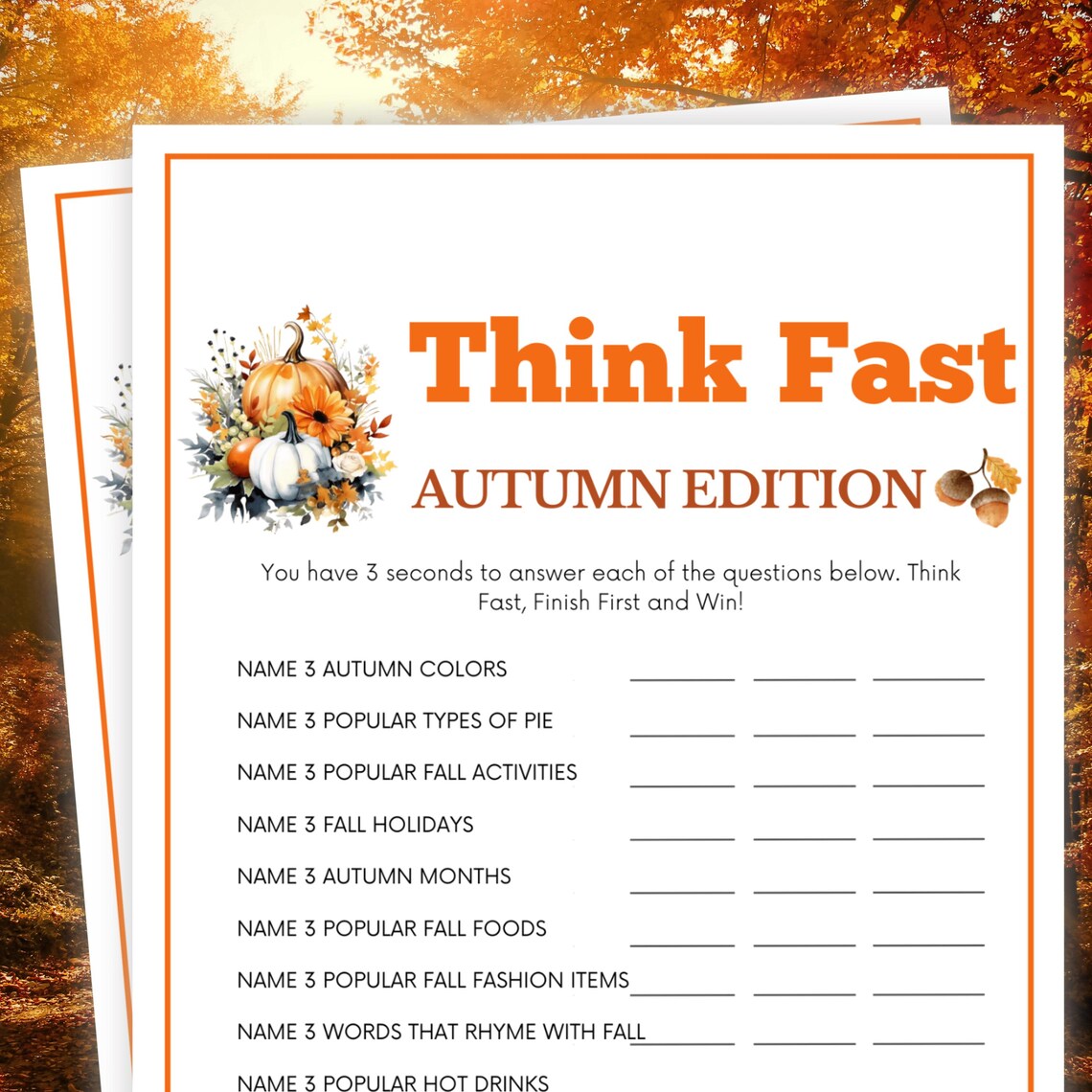 Fall Games, Think Fast, Fall Games for Kids, Fall Game for Adults ...