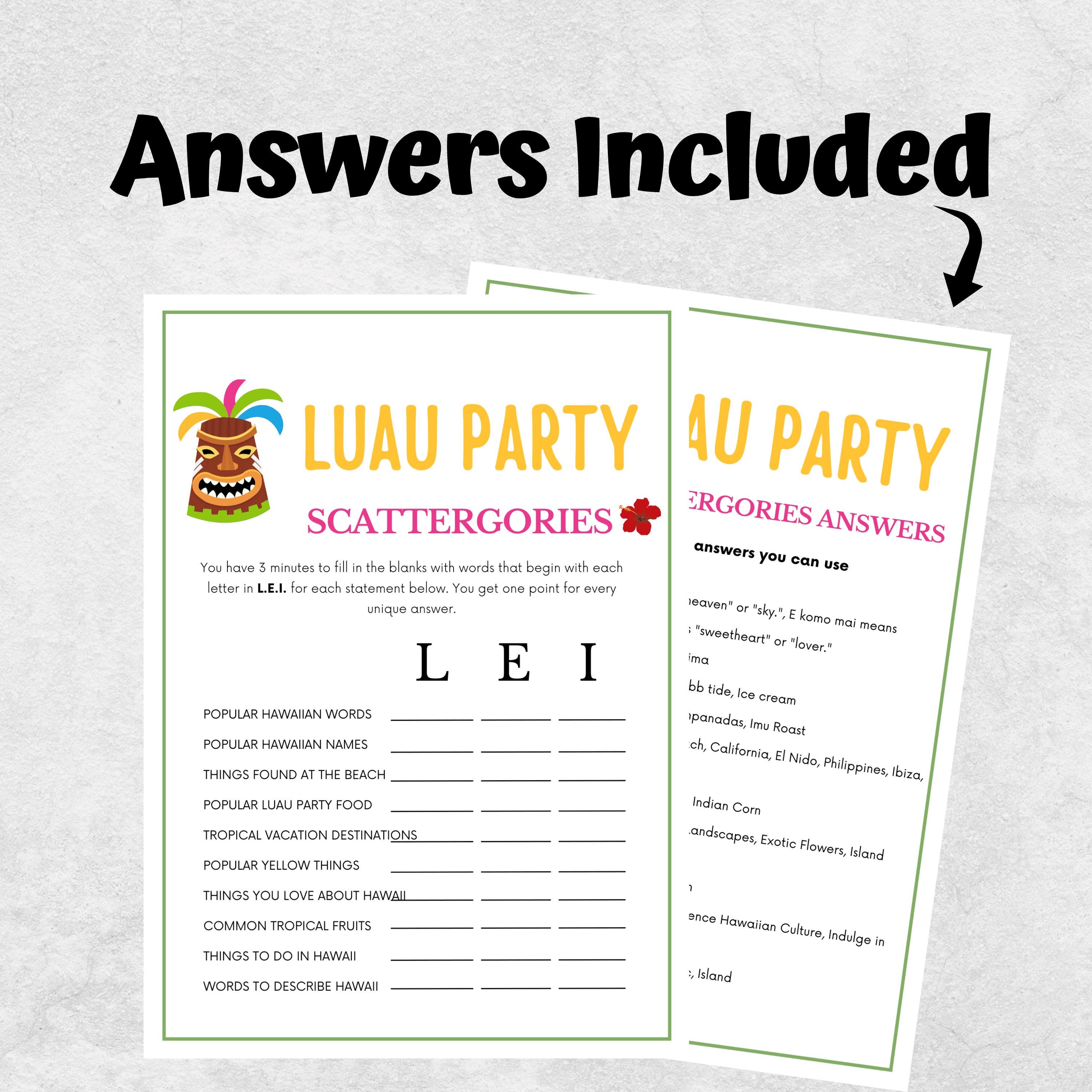 Luau Party Games, Scattergories, Luau Games, Aloha Party Games ...