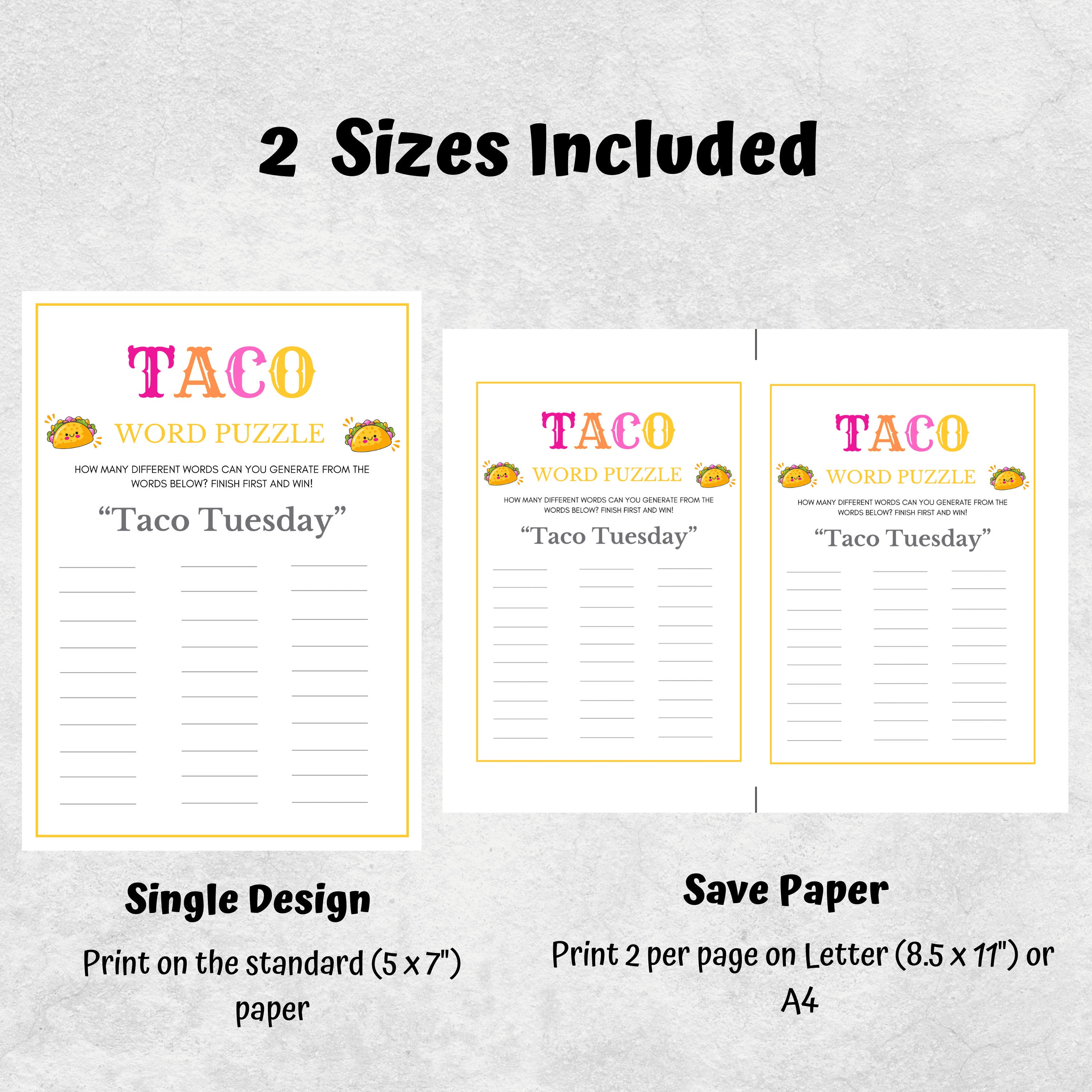 Taco Party Games, Word Puzzle, Taco Tuesday Games, Taco Themed Party ...